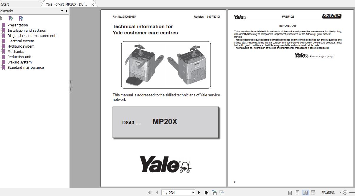 Yale Forklift MP20X (D843) 550020035 Technical Information_2010