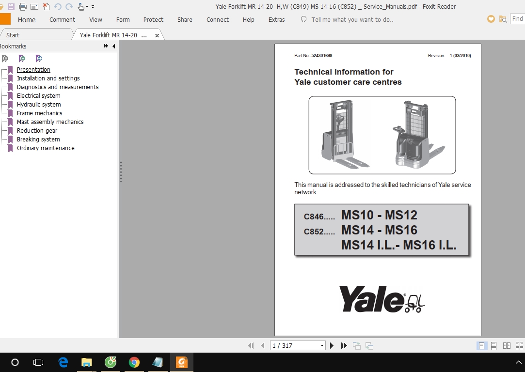 Yale Forklift MS 14-16 (C852) Service Manuals