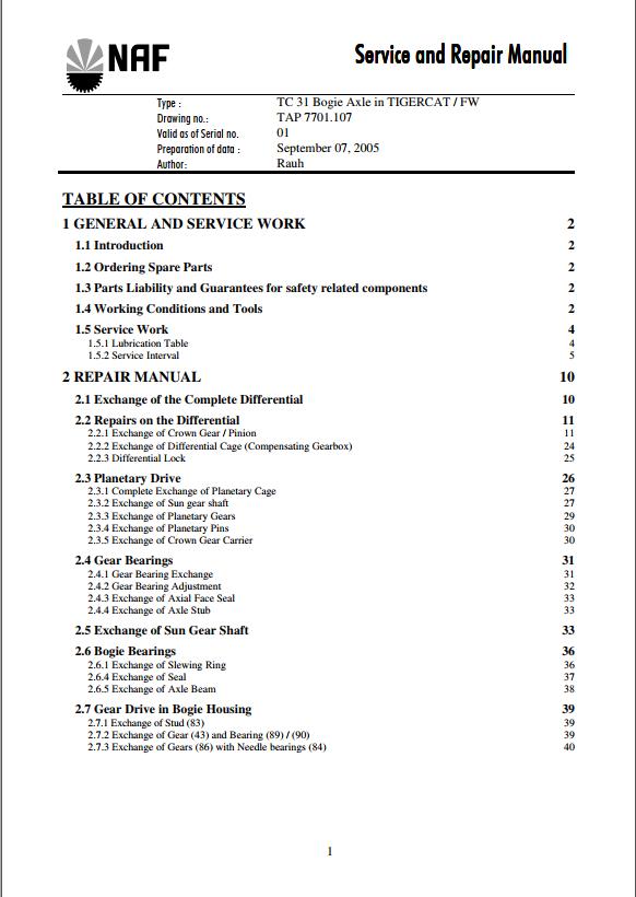 Tigercat NAF Bogie Axle Service & Repair Manual_35979A