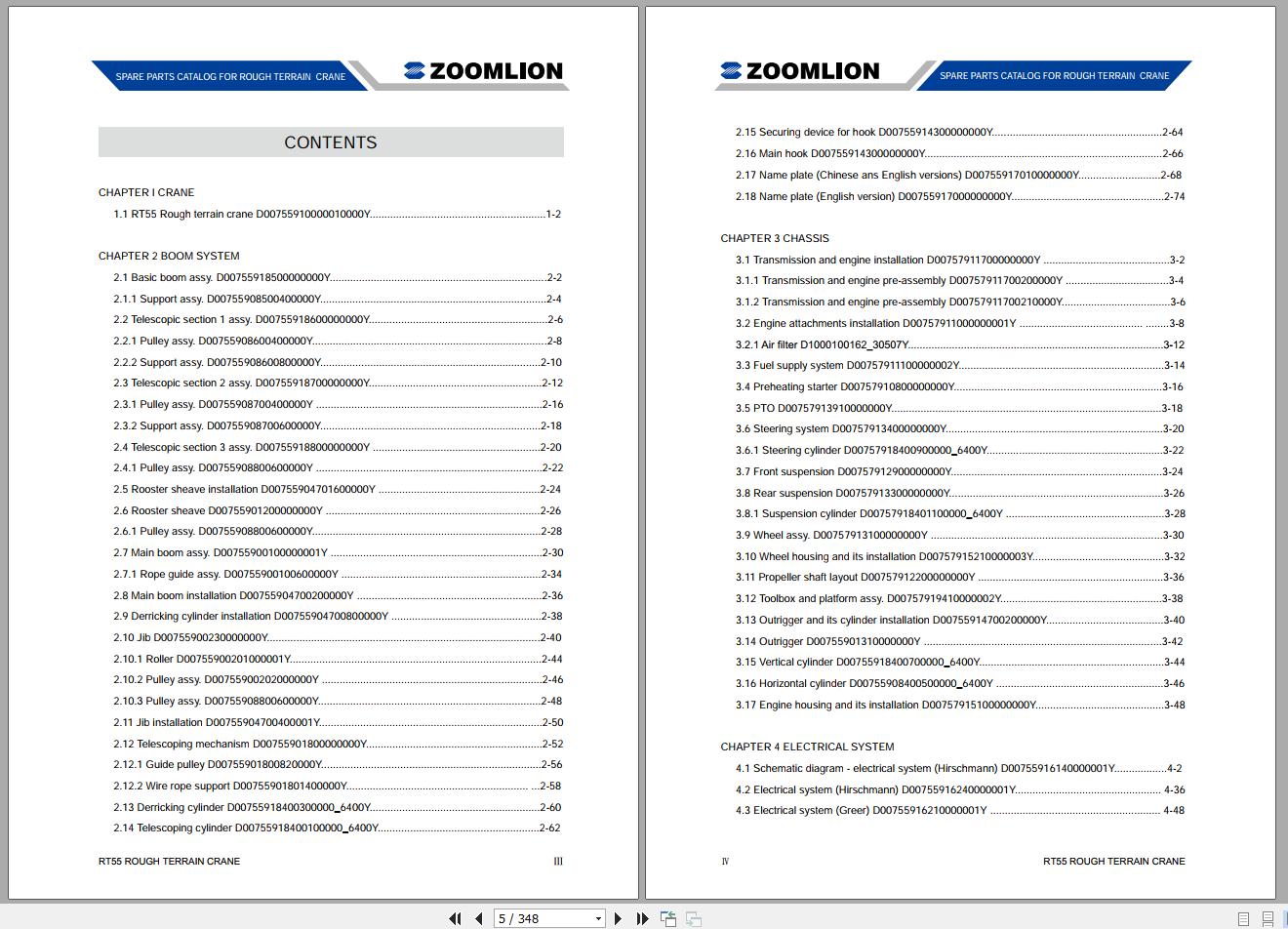 Zoomlion Rough Terrain Crane RT55 Spare Parts Catalog 20140218 Automotive Repair Manual Heavvy 