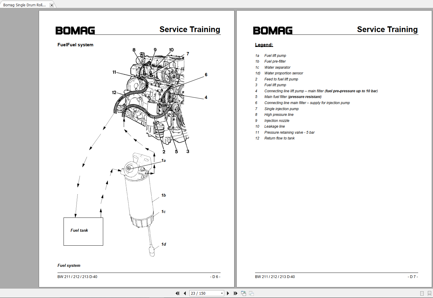 Bomag Single Drum Roller BW 211 212 213 D-40 Deutz Engine 2012C Service Traning 11-2005 00809726 ...