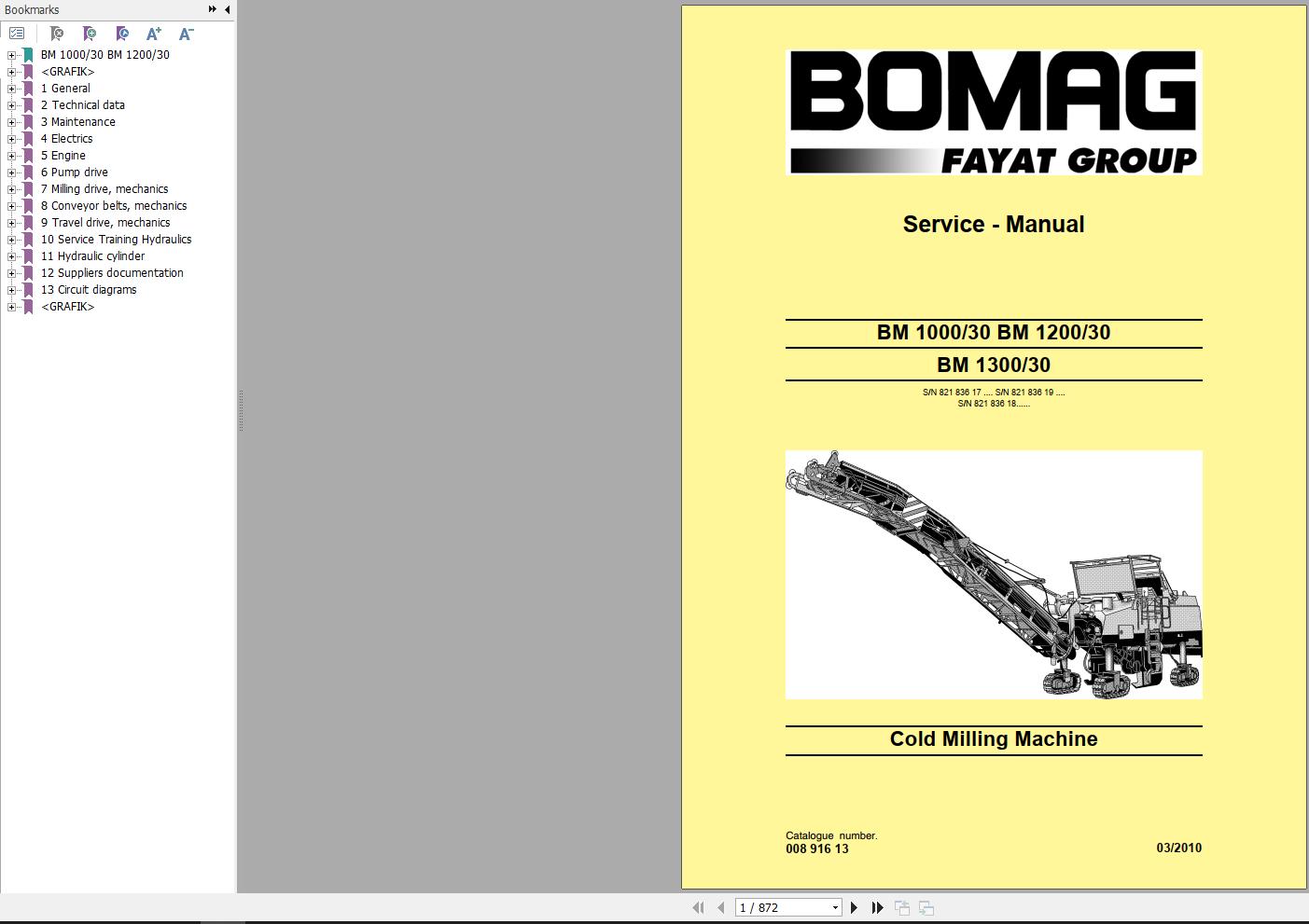 BOMAG BM1200 30 Operating And Maintenance Instructions Service Manual 