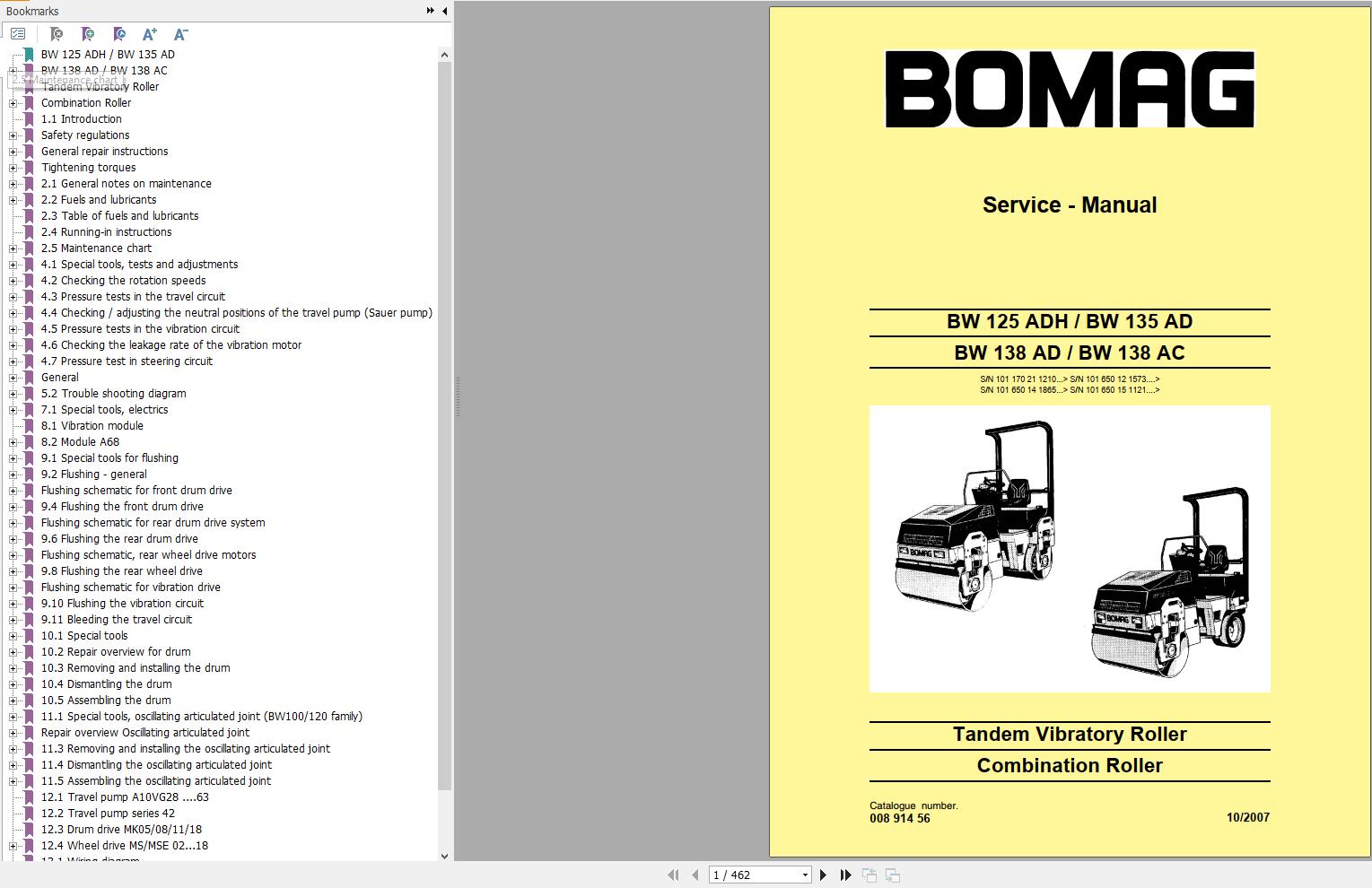 BOMAG BW125ADH Service Manual Operating And Maintenance Instructions 