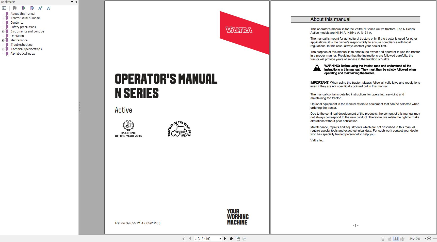 Valtra N134A N1154eA N174A Tractor Operators Manual PDF