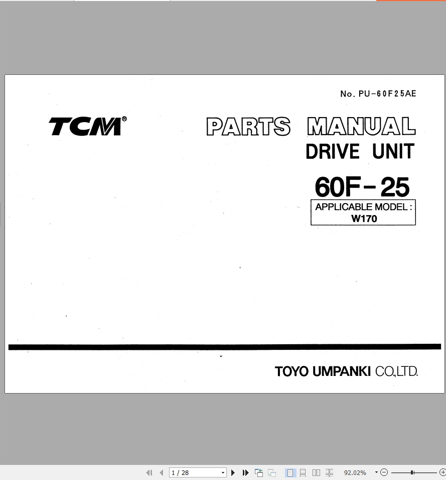 TCM 60F-25 Drive Unit Parts Manual PU-60F25AE PDF