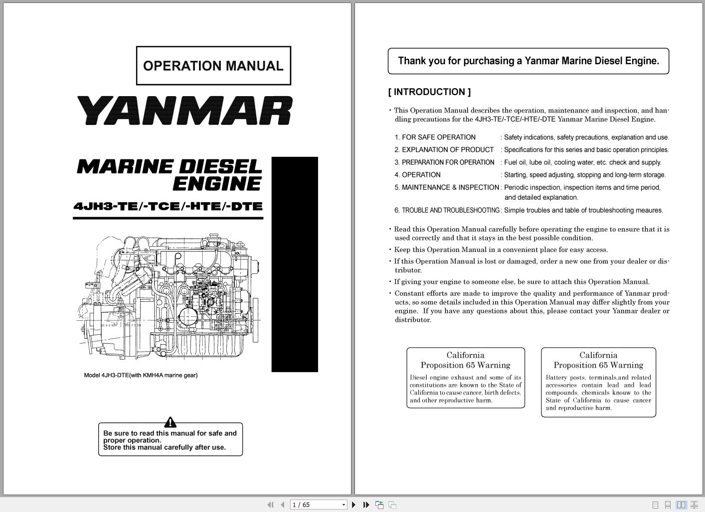Yanmar 4JH3-TE 4JH3-TCE 4JH3-HTE 4JH3-DTE Operation Manual PDF