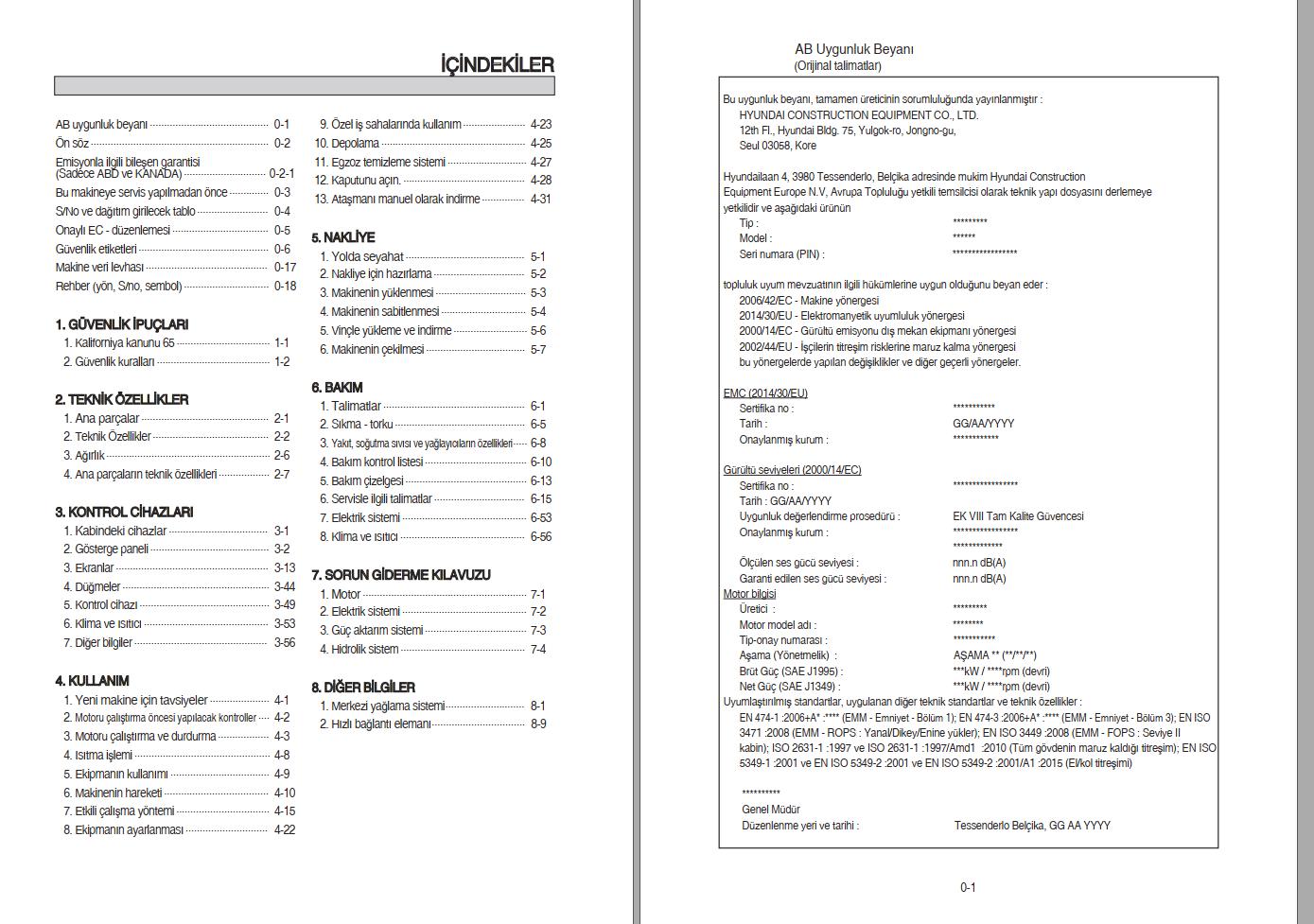 Hyundai HL975A CVT Excavator Operator Manual TR PDF