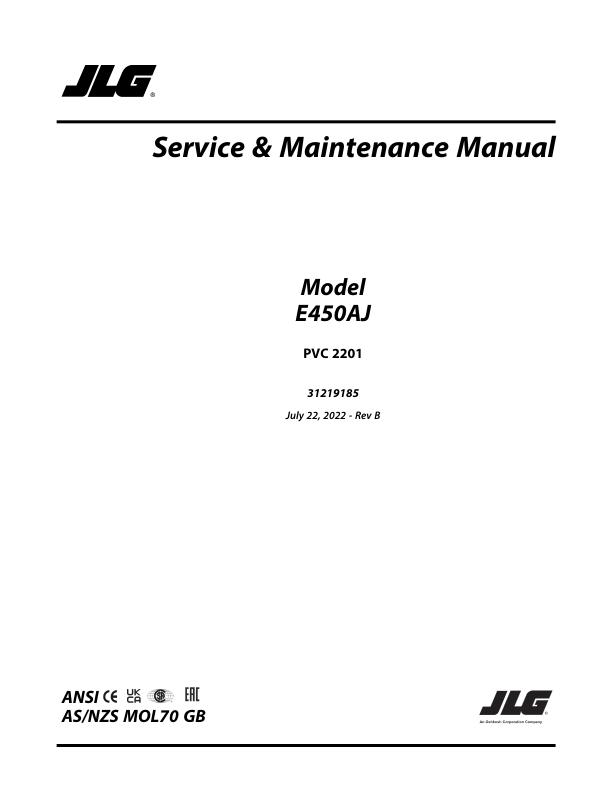 JLG E450AJ Service Maintenance Manual 31219185 2022 PVC 2201 PDF
