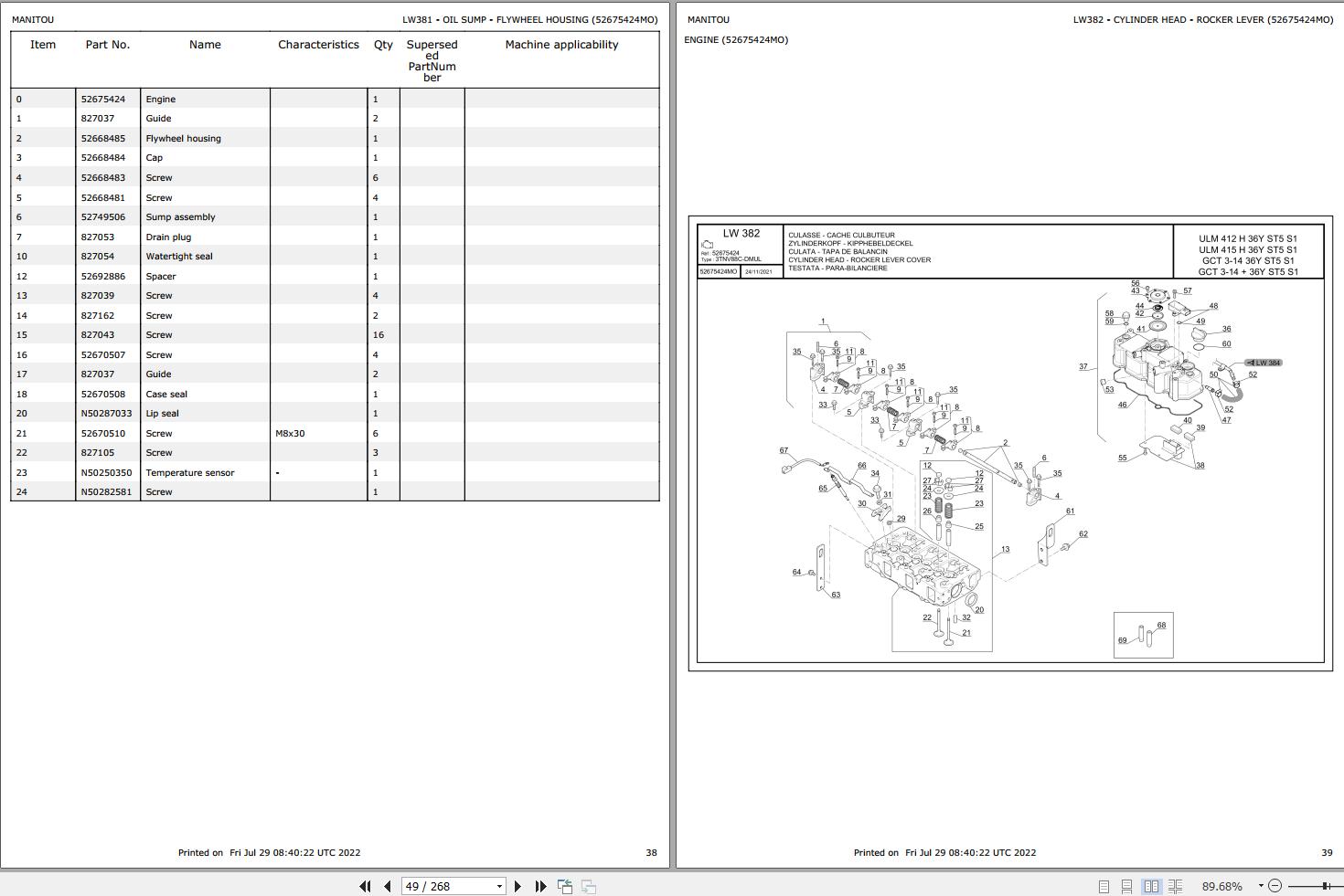 Manitou ULM 412 H to GCT 3-14 36Y ST5 S1 Parts Manual 52749680 PDF