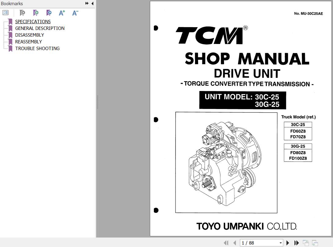 TCM 30C-25 30G-25 Transmission Shop Manual MU-30C25AE PDF