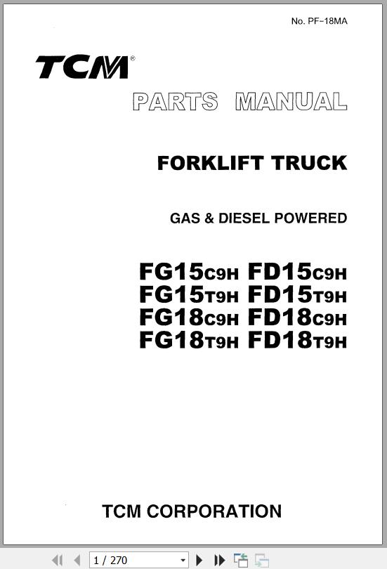TCM FG15C9H to FD18T9H Parts Manual PF-18MA PDF