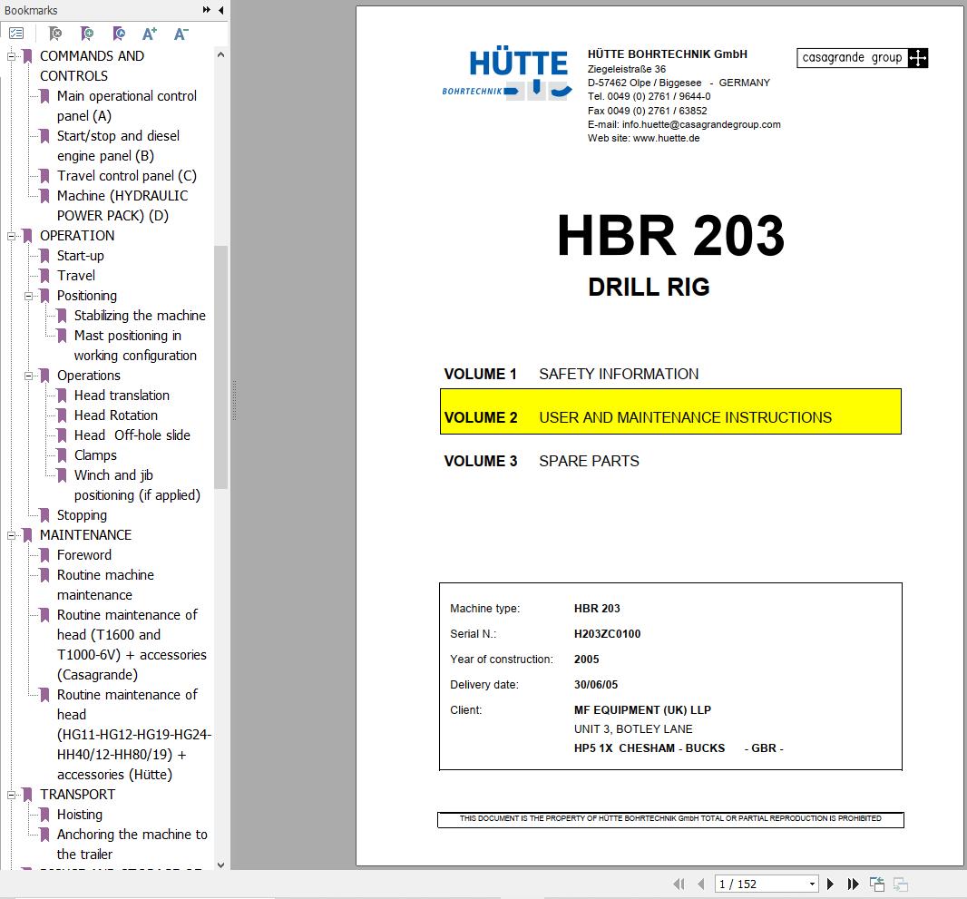 Hutte HBR 203 Hydraulic Diagram and Operation Manual PDF