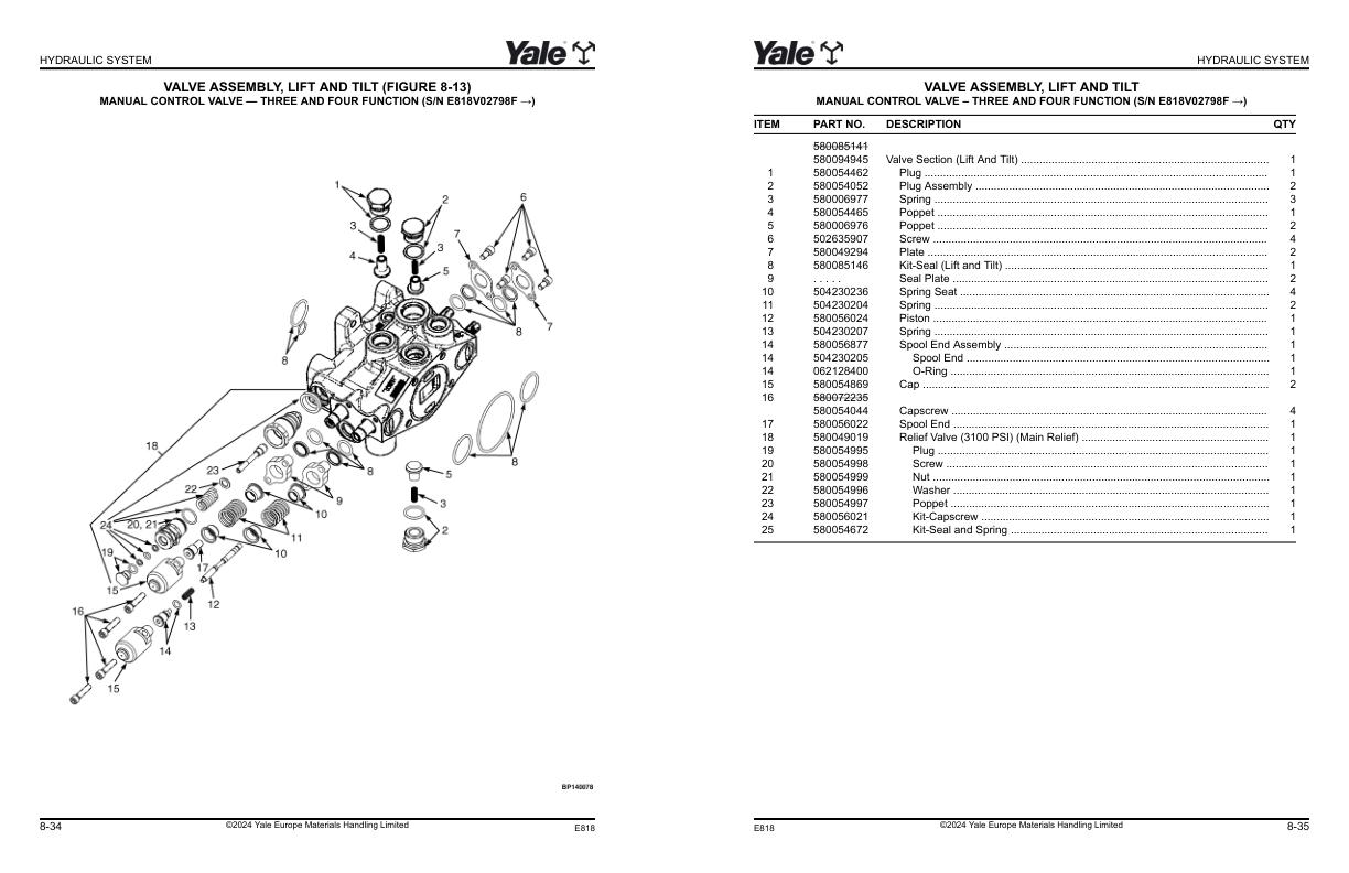 Yale E818 GLC40VX to GLC55SVX Parts Catalog 524262291 05-2024 PDF