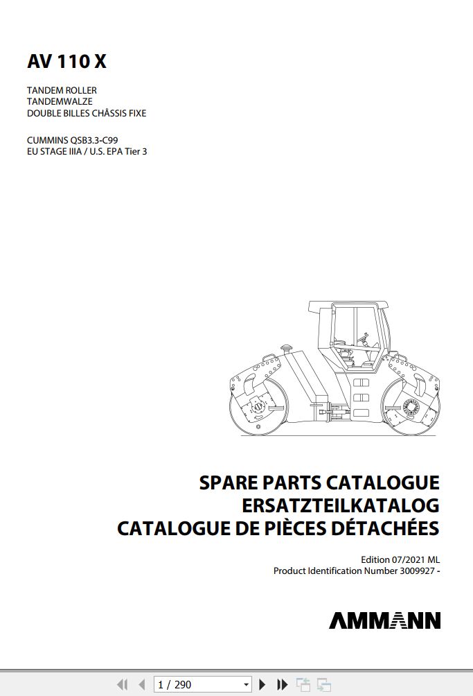 Ammann AV110X Cummins QSB3.3-C99 Parts Catalog 4-P07000-ML 07.2021 PDF