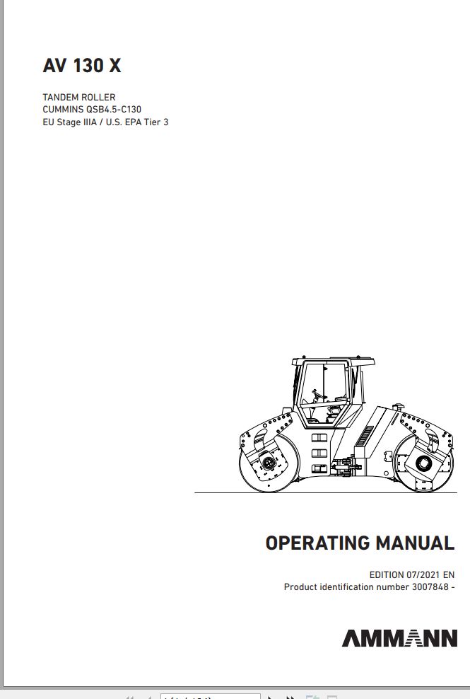 Ammann AV130X Cummins QSB4.5-C130 Diagrams and Operation Manual 4-P06000-EN 07.2021 PDF