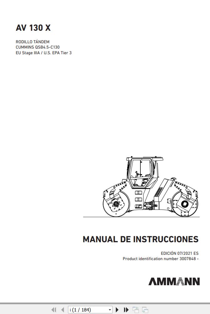Ammann AV130X Cummins QSB4.5-C130 Diagrams and Operation Manual 4-P06000-ES 07.2021 PDF