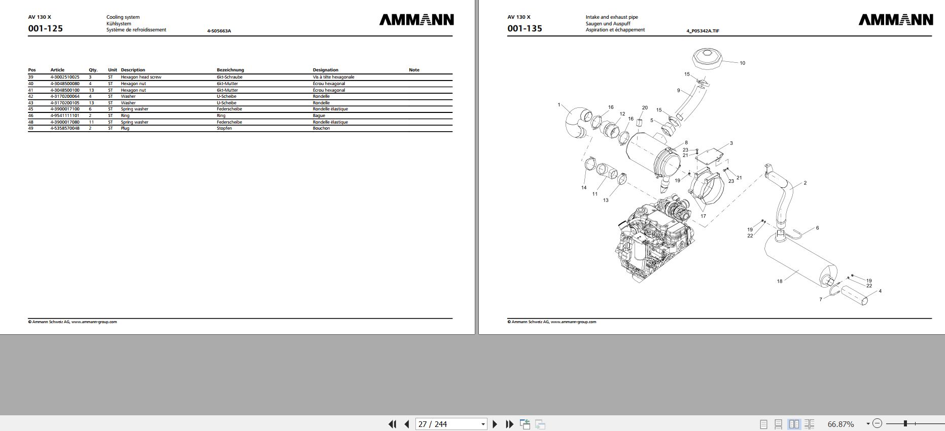 Ammann AV130X Cummins Tier 3 Parts Catalog 4-P07402CU-ML 02.2012 PDF