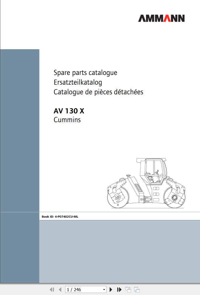 Ammann AV130X Cummins Tier 3 Parts Catalog 4-P07402CU-ML 02.2014 PDF