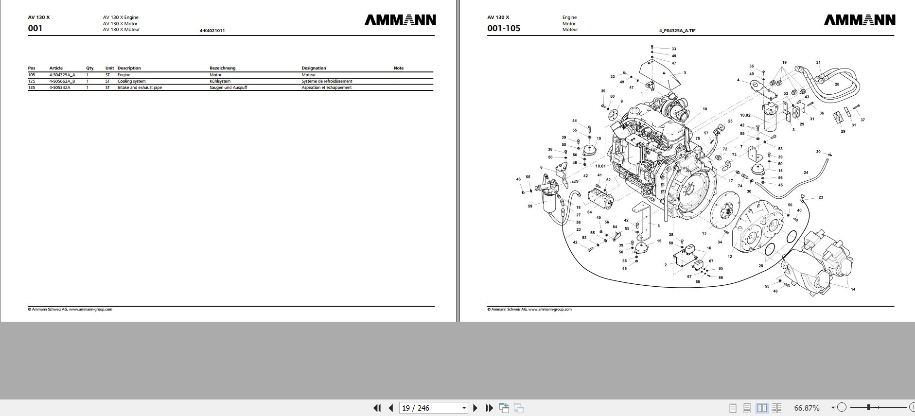 Ammann AV130X Cummins Tier 3 Parts Catalog 4-P07402CU-ML 02.2014 PDF