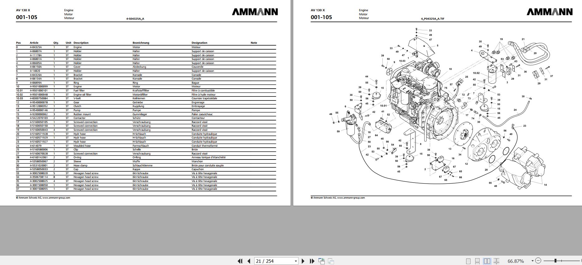 Ammann AV130X Cummins Tier 3 Parts Catalog 4-P07402CU-ML 04.2015 PDF