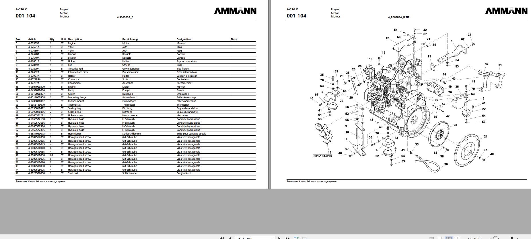 Ammann AV70X Cummins Tier 3 Parts Catalog 4-P07406CU-ML 10.2012 PDF
