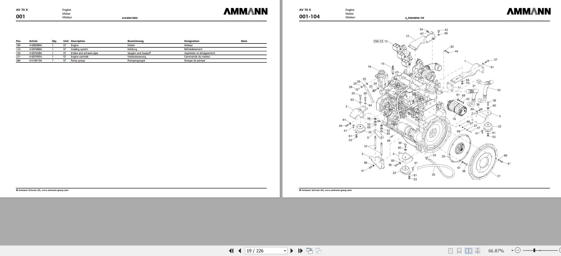 Ammann AV70X Cummins Tier 3 Parts Catalog 4-P406000CU-ML 09.2010 PDF
