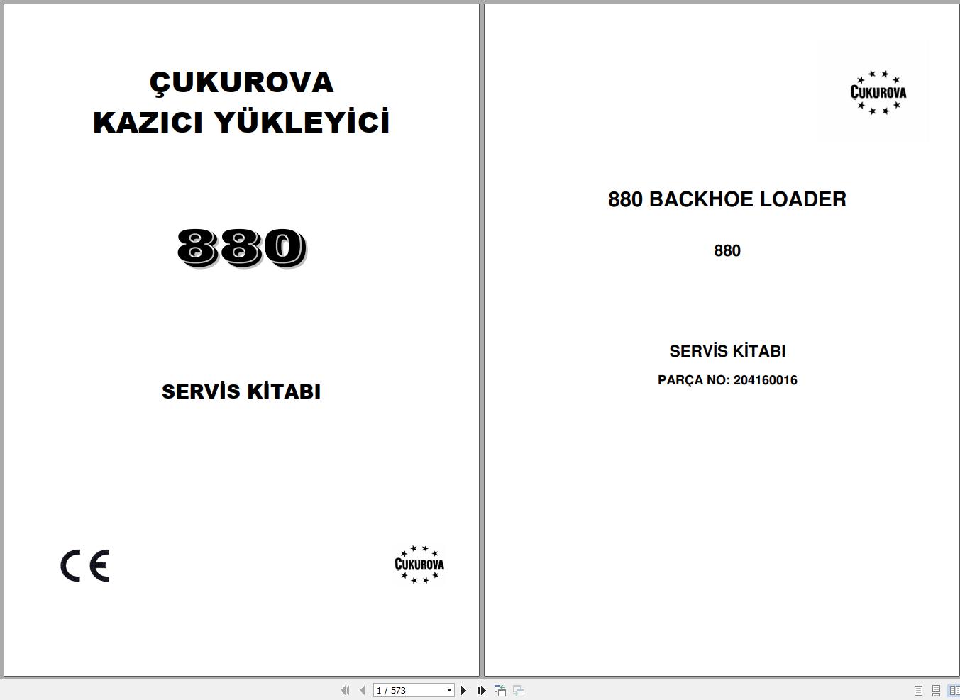 CUKUROVA 880 Backhoe Loader Diagram and Service Manual 204160016 TR PDF