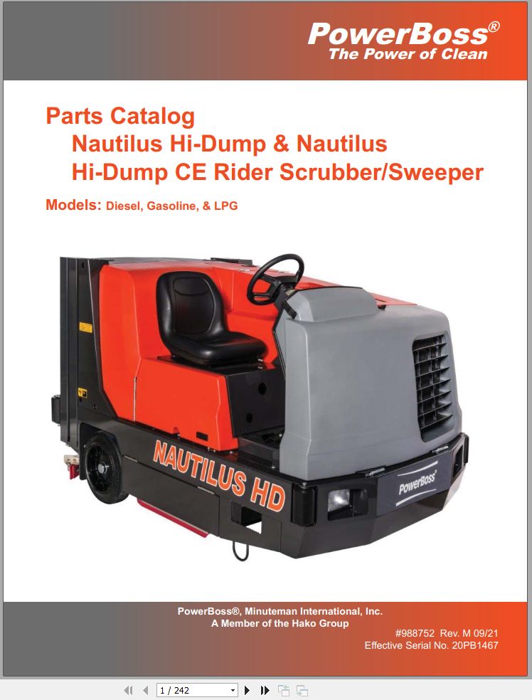 Power Boss Nautilus Hi-Dump CE & Nautilus Parts catalog 988752 RevM PDF