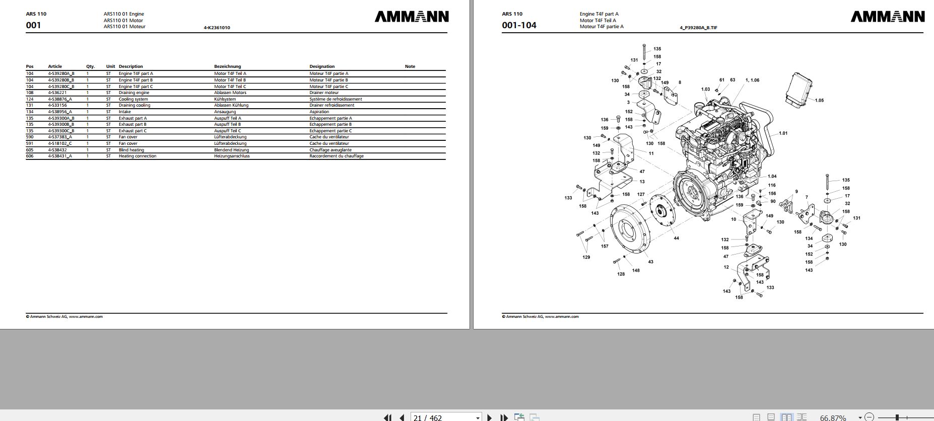 Ammann ARS110 TCD3.6 L4 Stage IV Roller Parts Manual 08.2022 PDF