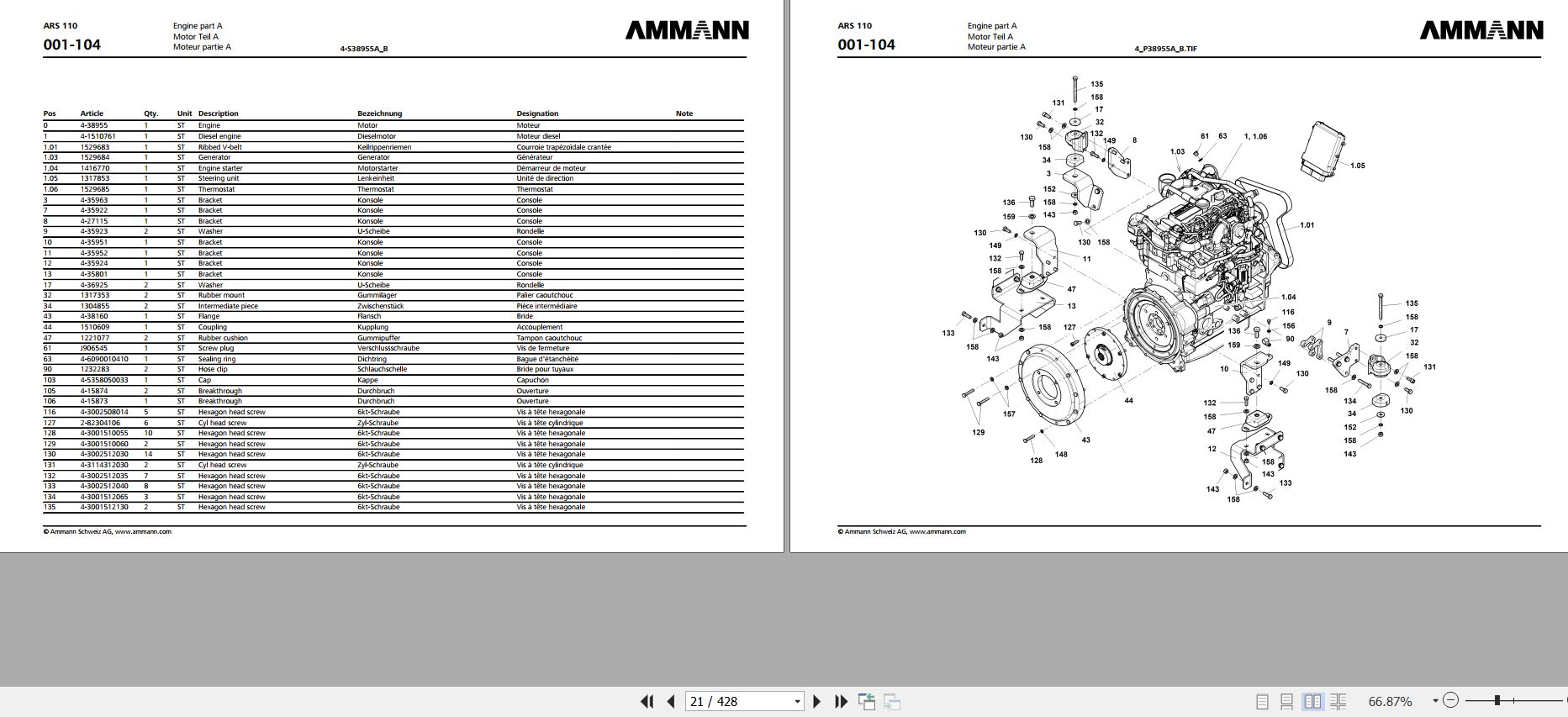 Ammann ARS110 TCD3.6 L4 Stage V Roller Parts Manual 04.2020 PDF