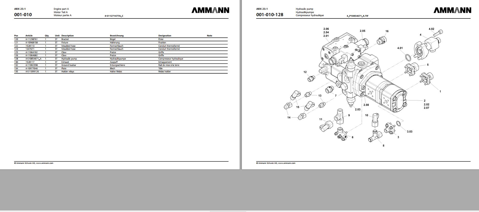 Ammann ARX23.1 D1703-M-DI-E4B Rollers Parts Catalog 07.2022 PDF