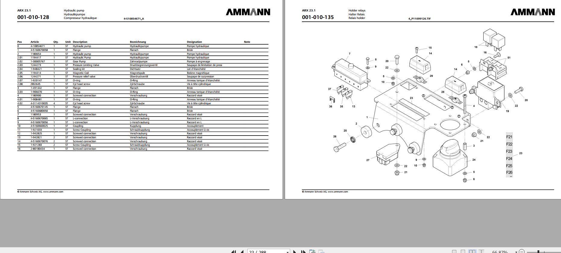 Ammann ARX23.1 D1703-M-DI-E4B Rollers Parts Catalog 10.2021 PDF