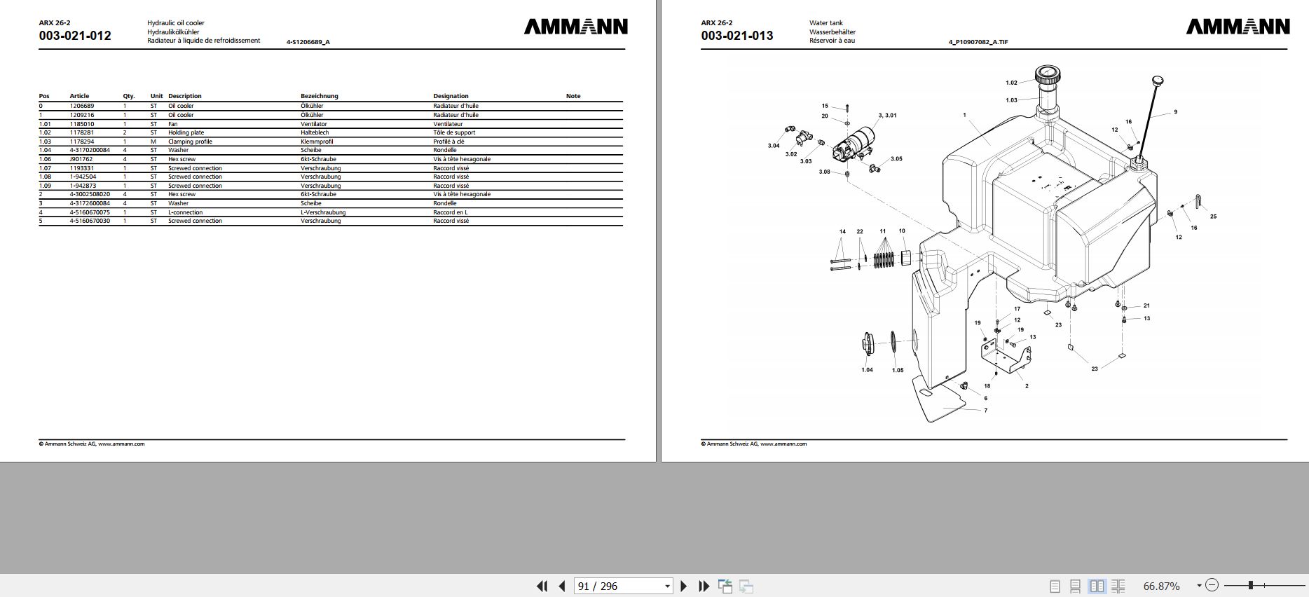 Ammann ARX26-2 D1803-M-DI-E3B Rollers Parts Catalog 07.2021 PDF