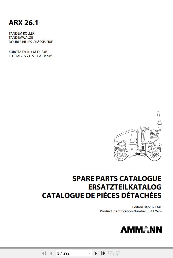 Ammann ARX26.1 D1703-M-DI-E4B Rollers Parts Catalog 04.2022 PDF