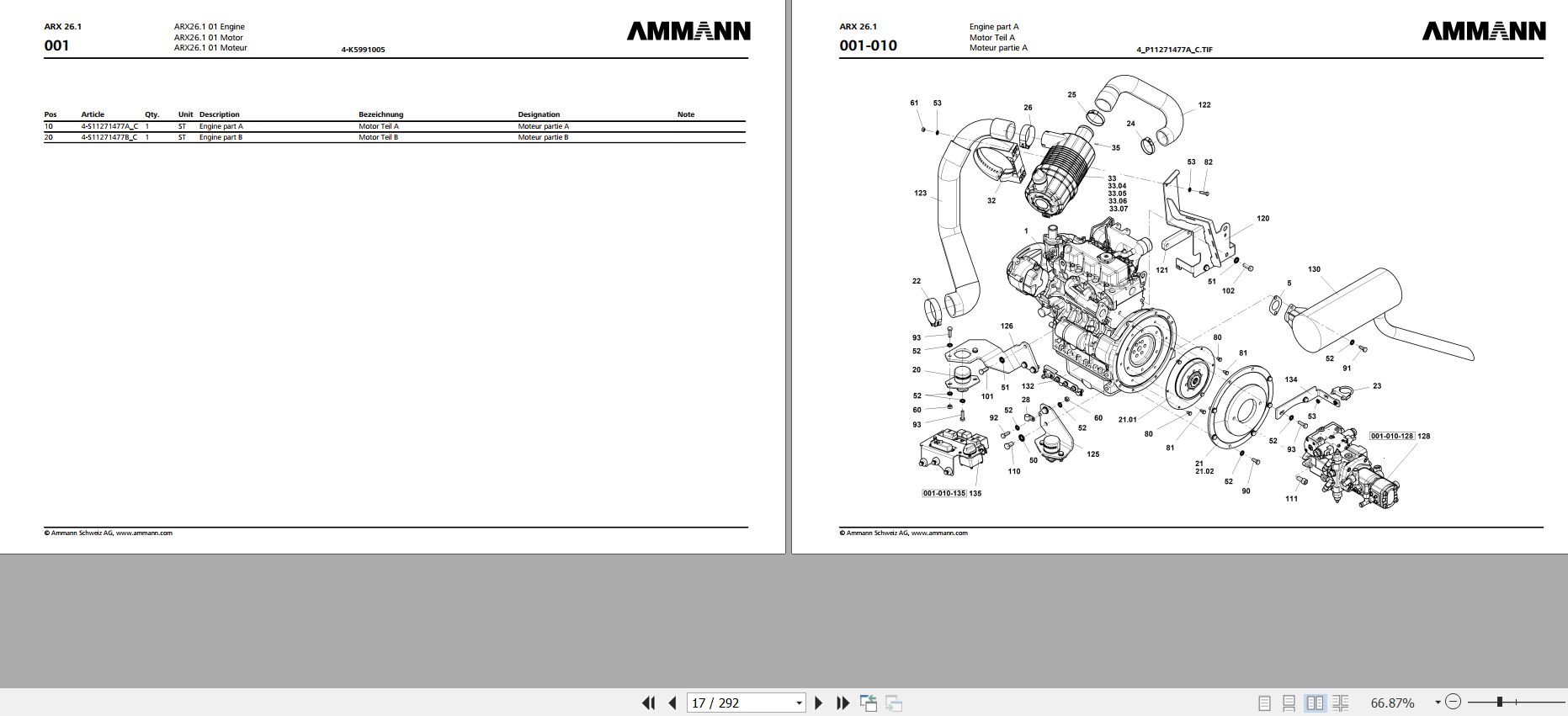 Ammann ARX26.1 D1703-M-DI-E4B Rollers Parts Catalog 04.2022 PDF