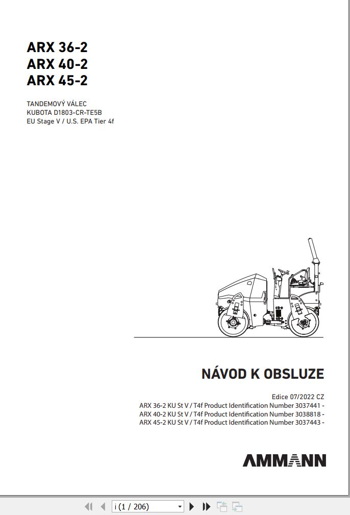 Ammann ARX36-2 ARX40-2 ARX45-2 D1803-CR-TE5B Diagrams and Operation Manual 07.2022 CZ PDF