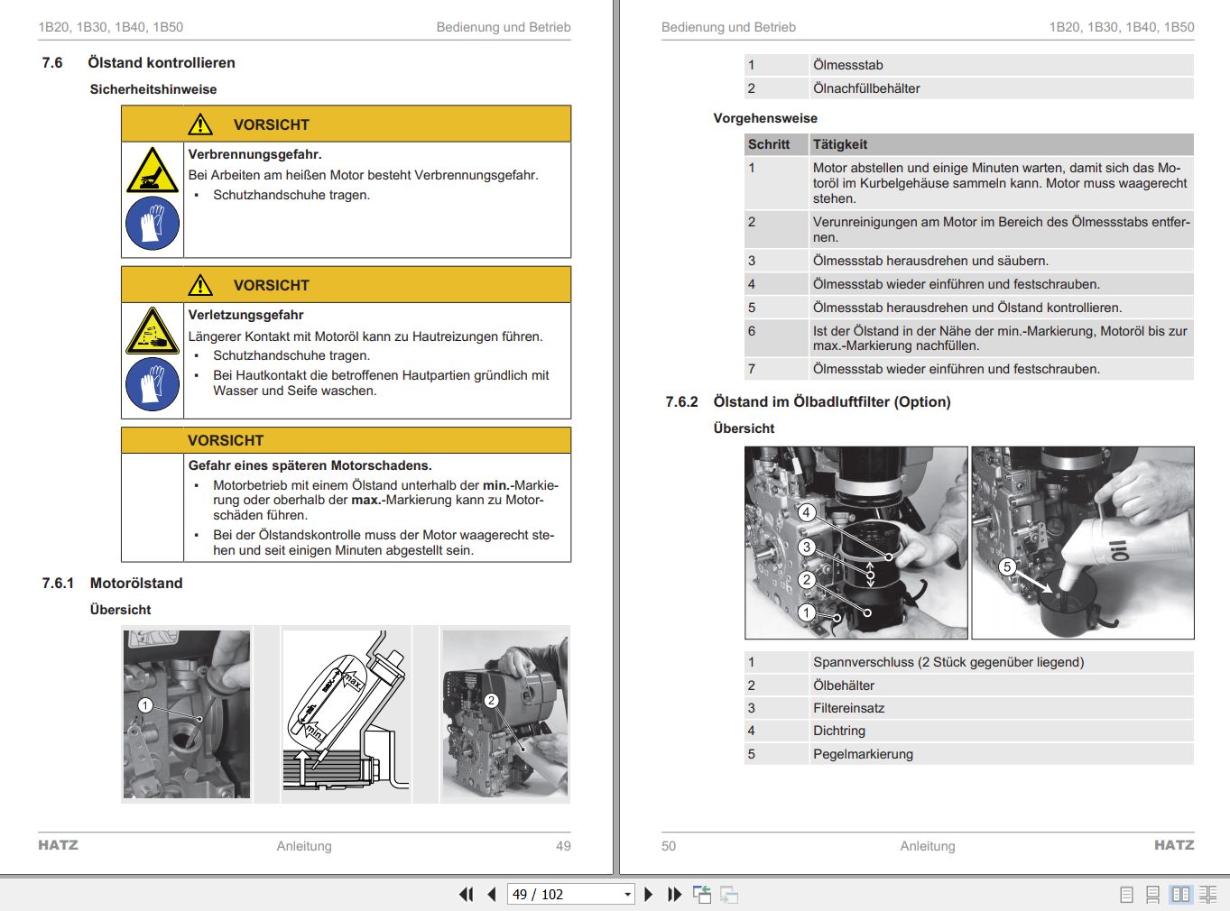 Hatz 1B20 1B30 1B40 1B50 Engine Operation and Maintenance Manual DE PDF