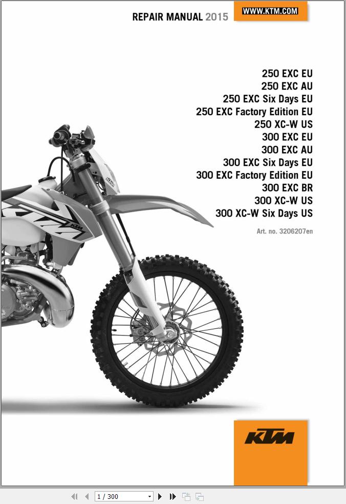 KTM 250 EXC EU to 300 XC-W Six Days US Repair Manual 3206207en 2015 PDF