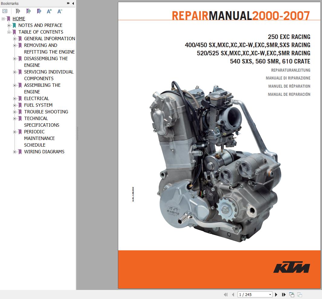 KTM 250 EXC RACING to 610 CRATE Repair Manual PDF