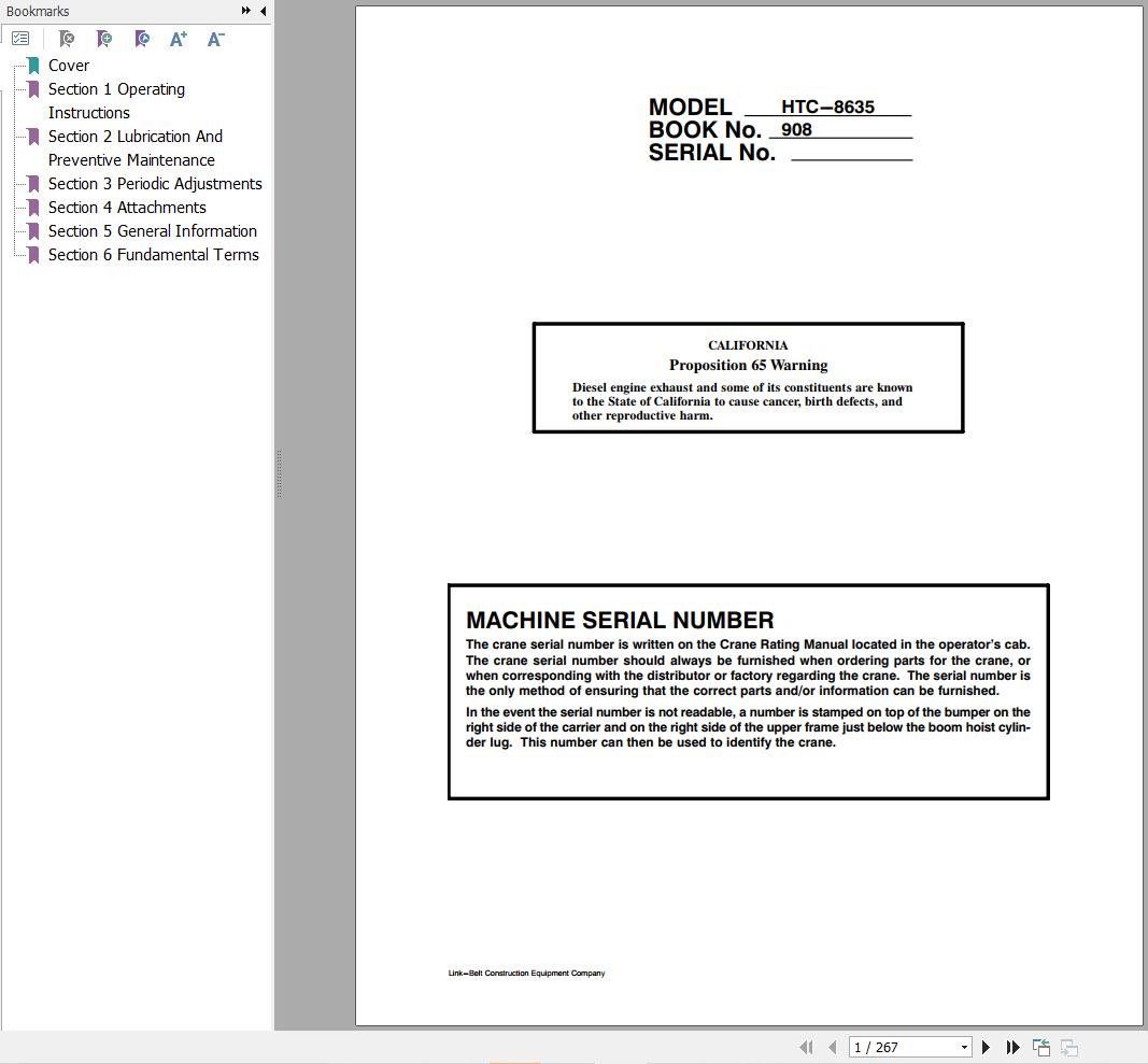 Link Belt HTC-8640HL Crane Operation Manual PDF