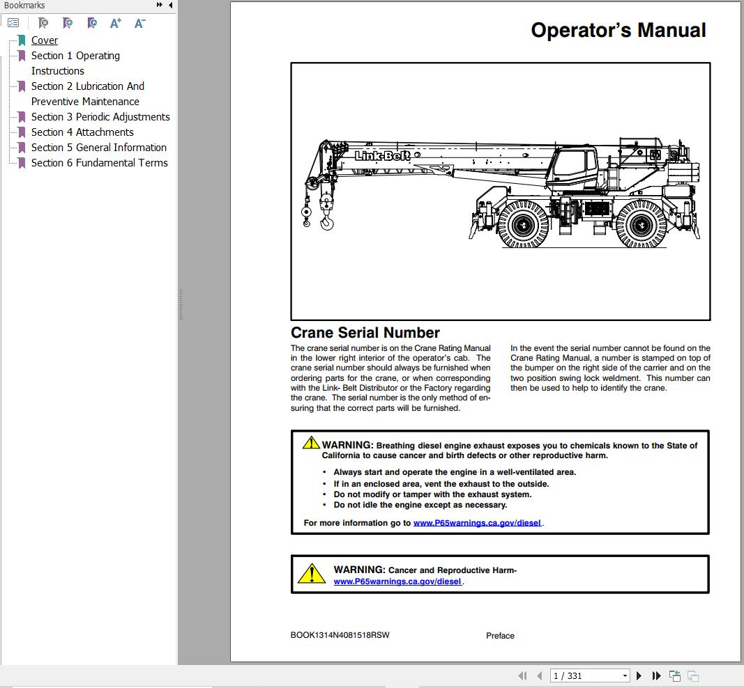Link Belt RTC-8090 II Crane Operation Manual PDF