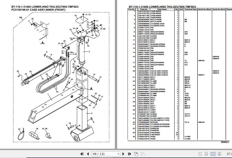 Tadano BT-110-1 31400 Hino TKG-XZU700X-TMFSD3 Lower Parts Catalog PDF