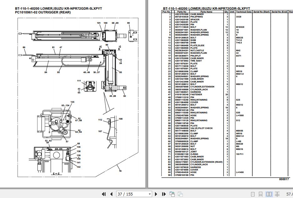 Tadano BT-110-1 40200 Isuzu KR-NPR72GDR-5LXPYT Lower Parts Catalog PDF