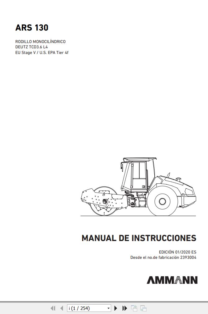 Ammann ARS130 TCD3.6 L4 Stage V Diagrams and Operation Manual 01.2020 ES PDF