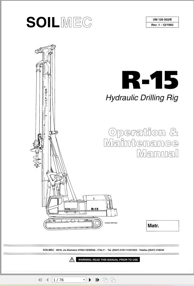 Soilmec R15 Drill Electric Hydraulic Diagrams and Operation Manual PDF