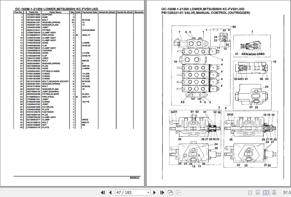 Tadano OC-160M-1 21200 Mitsubishi KC-FV501JXD Lower Parts Manual PDF