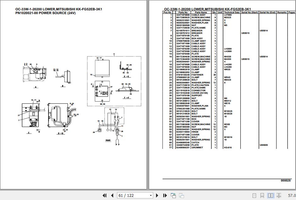 Tadano OC-33W-1 20200 Mitsubishi KK-FG52EB-3K1 Lower Parts Manual PDF