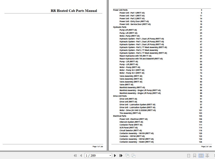 Crown RRTT45 Heated Cab Reach Truck Parts Manual PDF