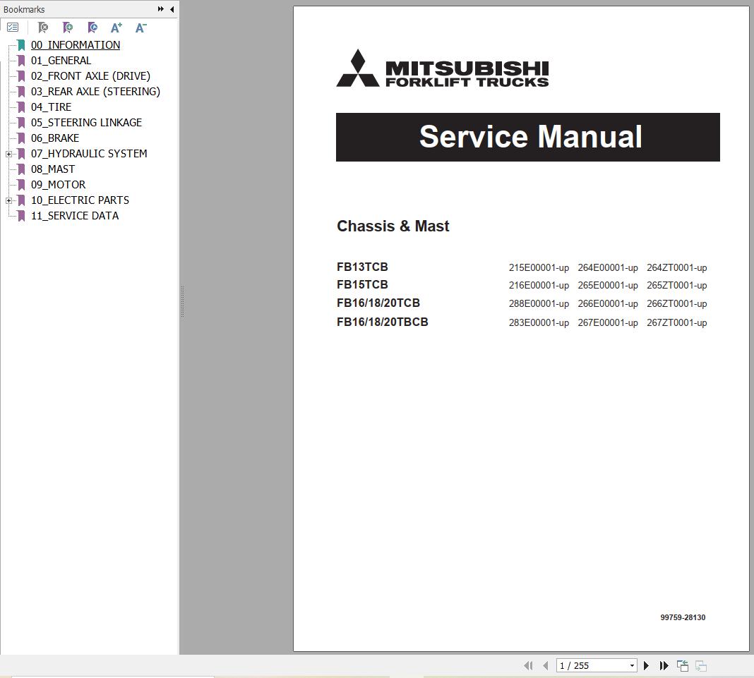 Mitsubishi FB13TCB to FB20TBCB Forklift Service Operation Manual PDF