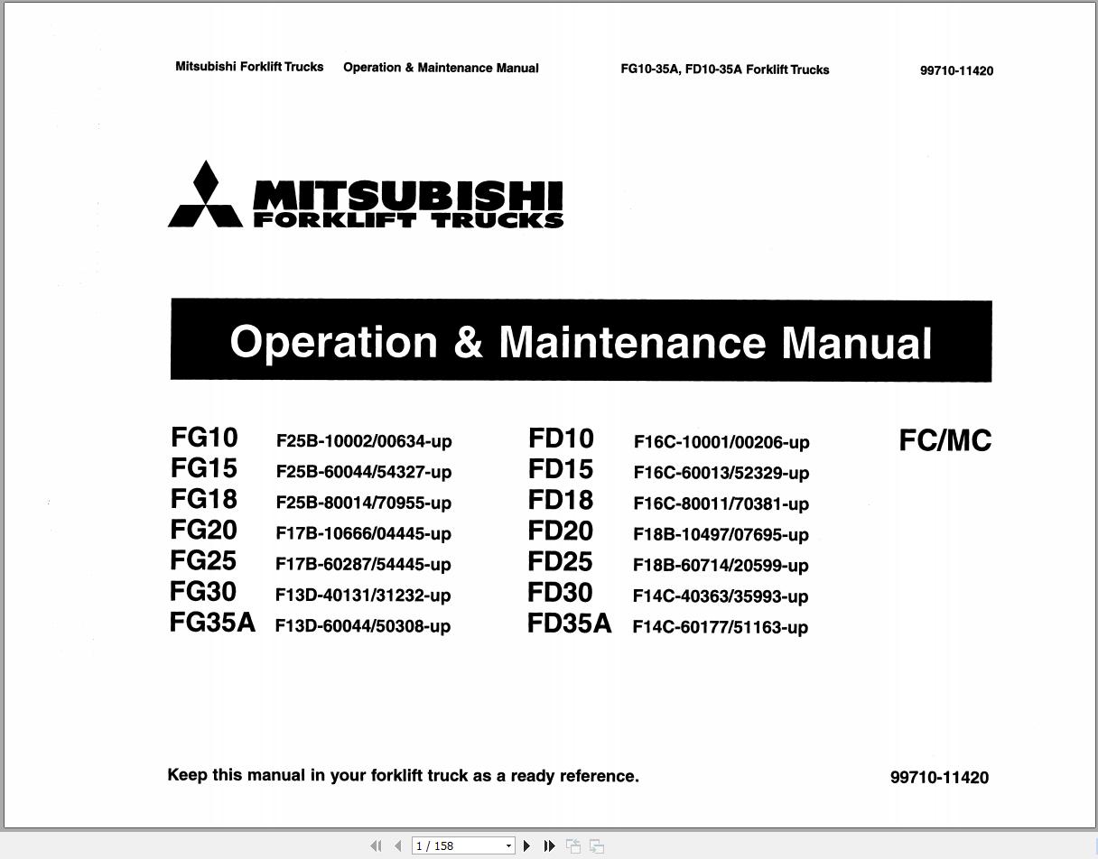 Mitsubishi FD10-FD35A FG10-FG35A Forklift Service Operation Manual PDF